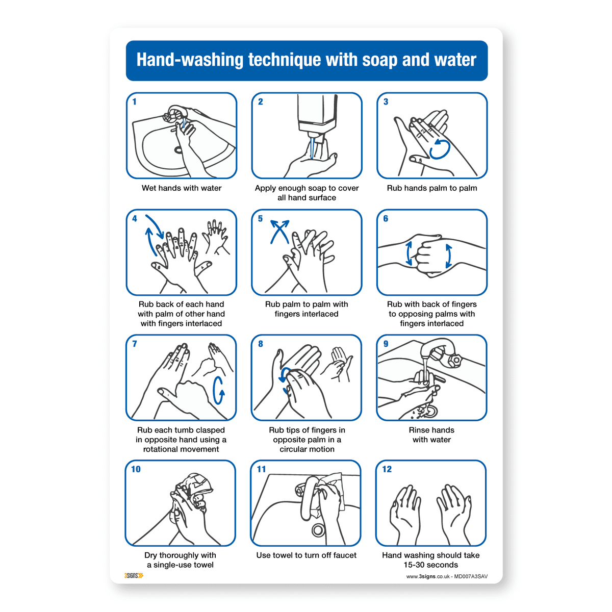 Hand Washing Technique Safety Sign | Workplace Safety Sign | Fast — 3 ...